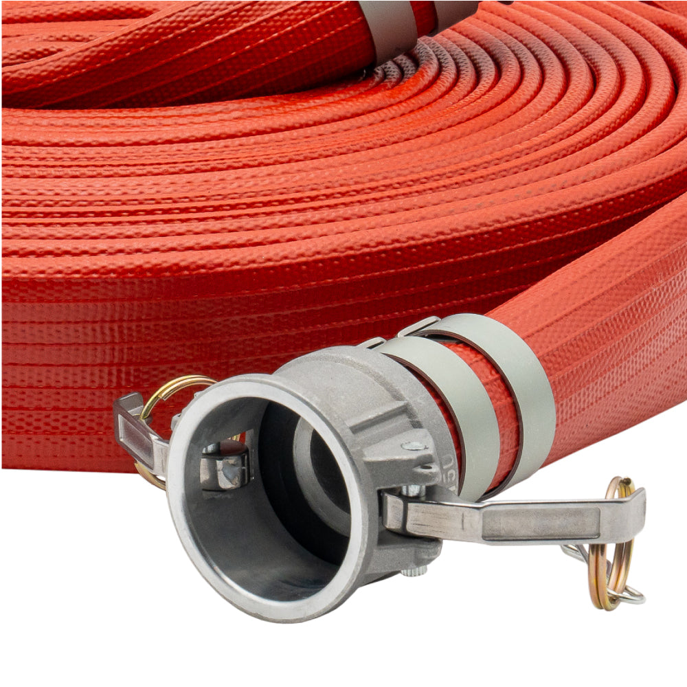 5" Super Duty Rubber Fire Hose Camlock Fittings Red – Discharge Hose